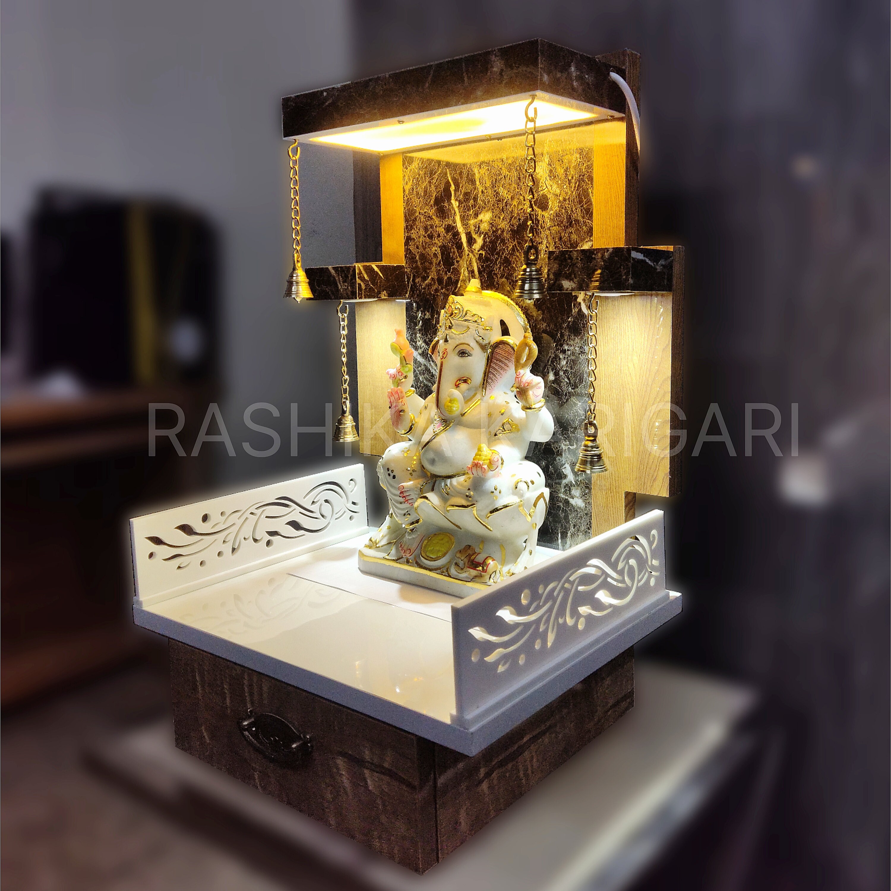 Wooden Mandir for Home and Office Temple With Led Light Puja Mandir ...