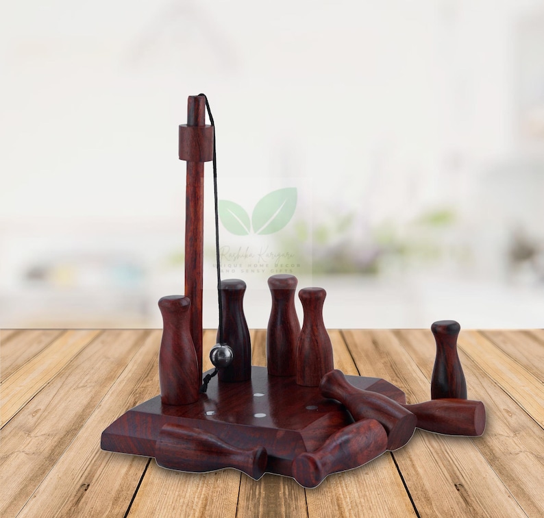 Handmade Wooden Bar Skittle Pendulum Bowling Desk Game—mini Desktop ...
