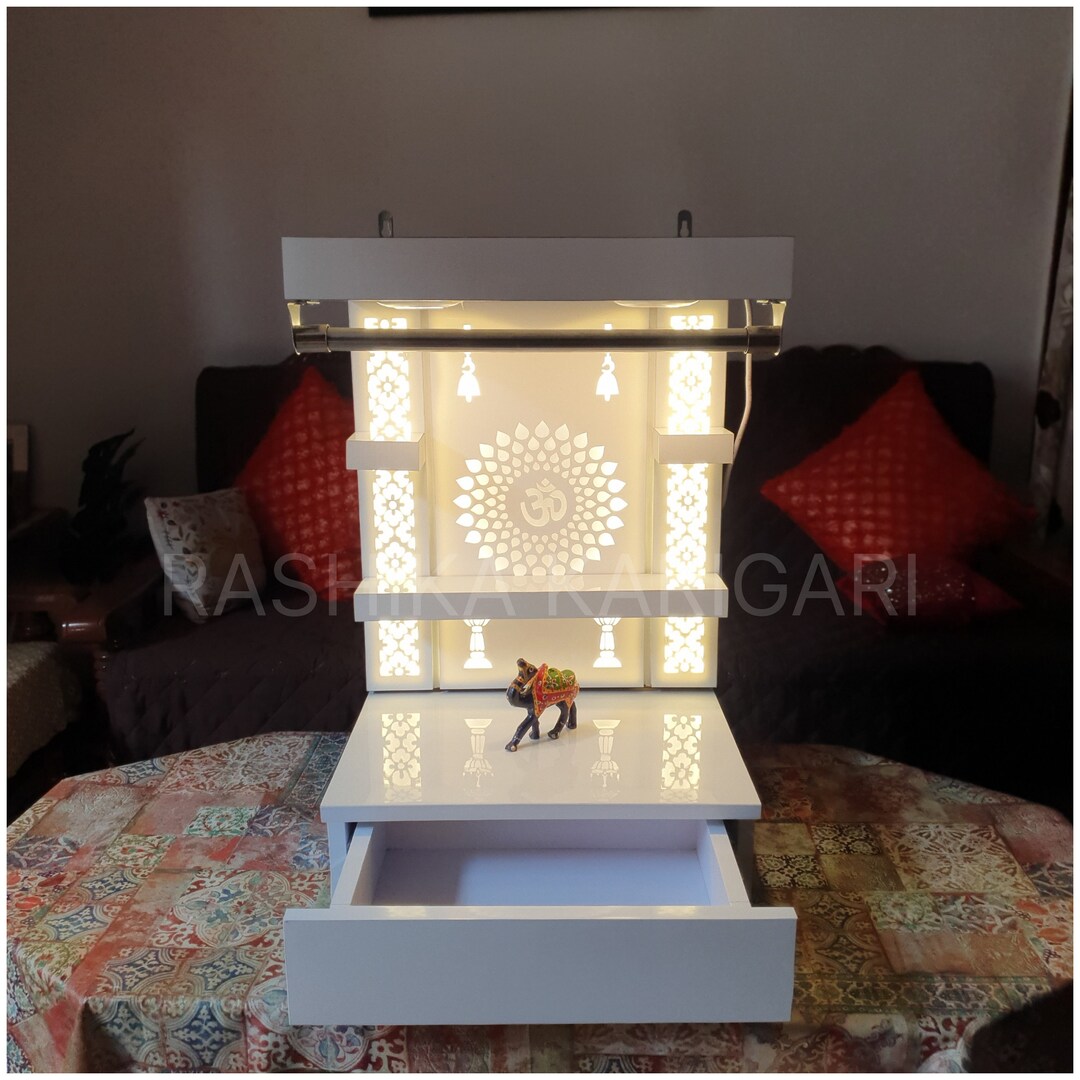 Wooden Temple With LED Light Home and Office Mandir, Mandir With ...