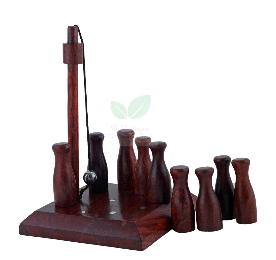 Handmade Wooden Bar Skittle Pendulum Bowling Desk Game—mini Desktop ...