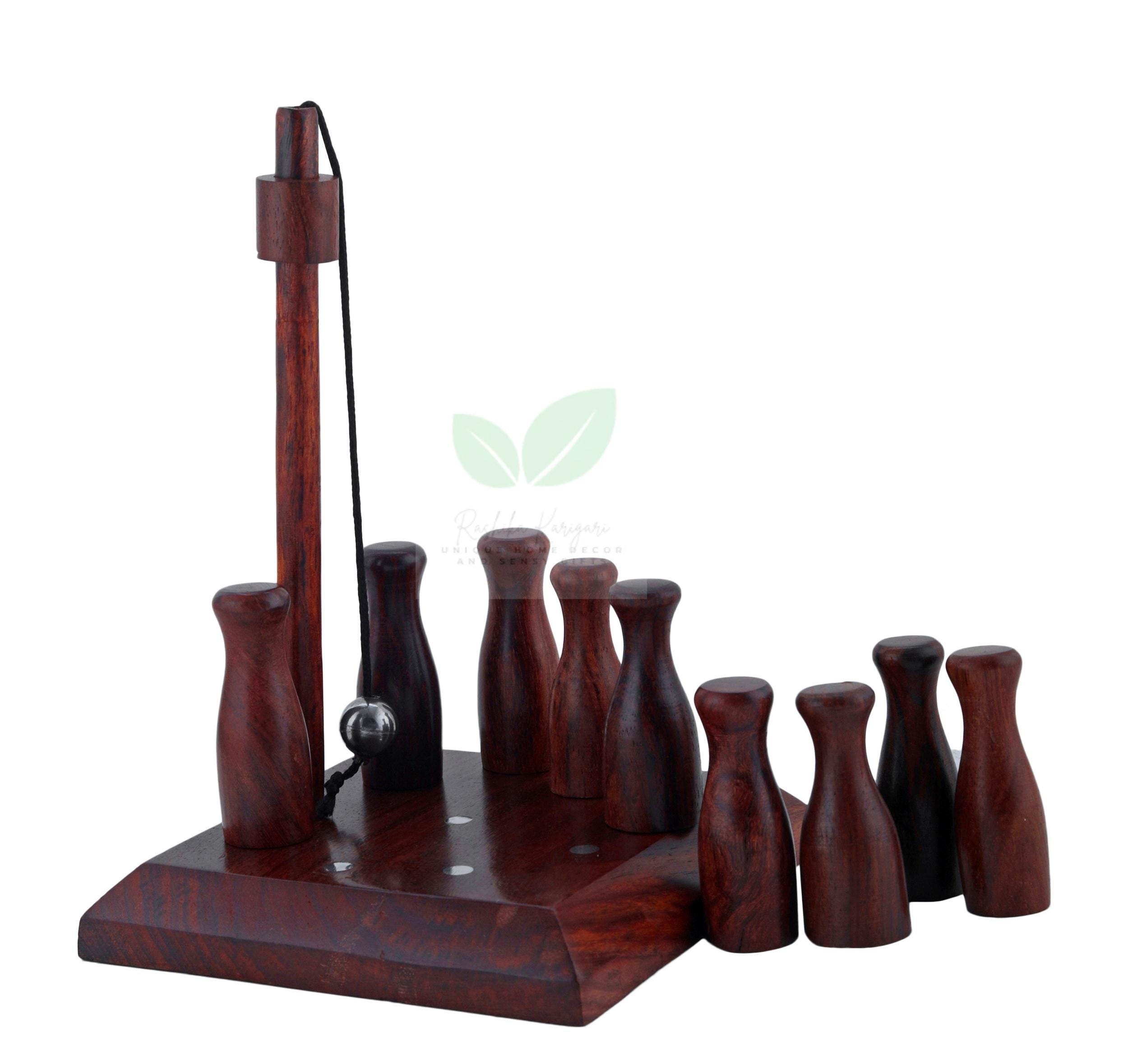Handmade Wooden Bar Skittle Pendulum Bowling Desk Game—mini Desktop ...