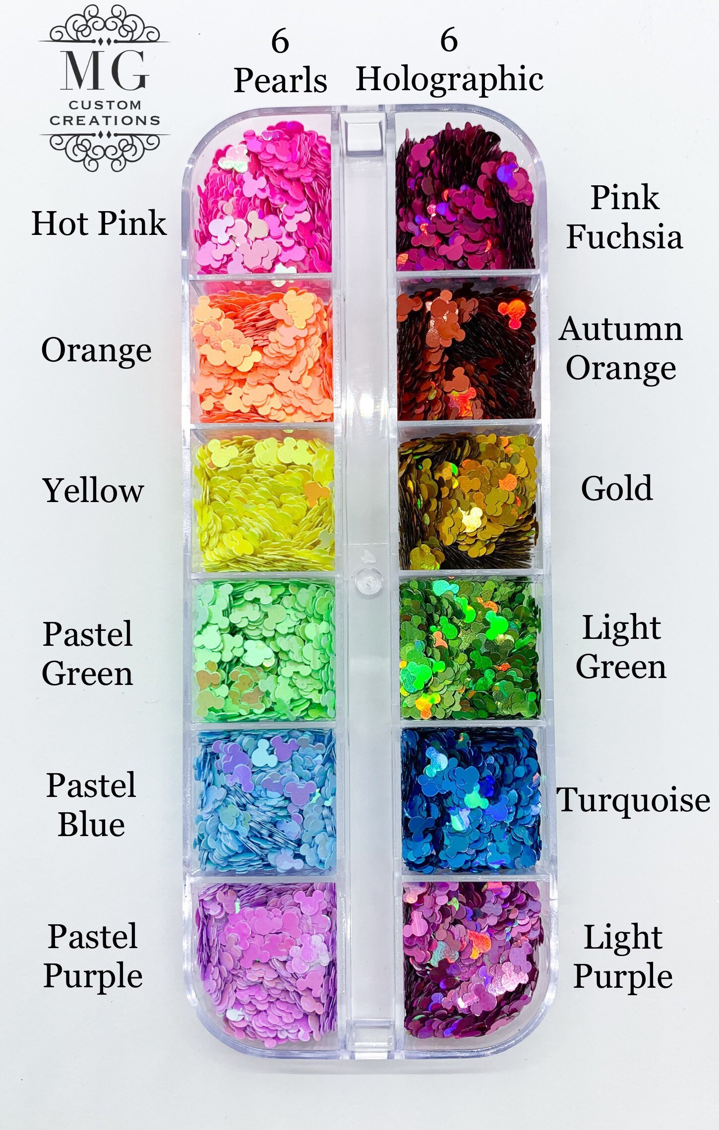 Pearl and Holographic Mouse Head Shape Glitter Collection 12 - Etsy