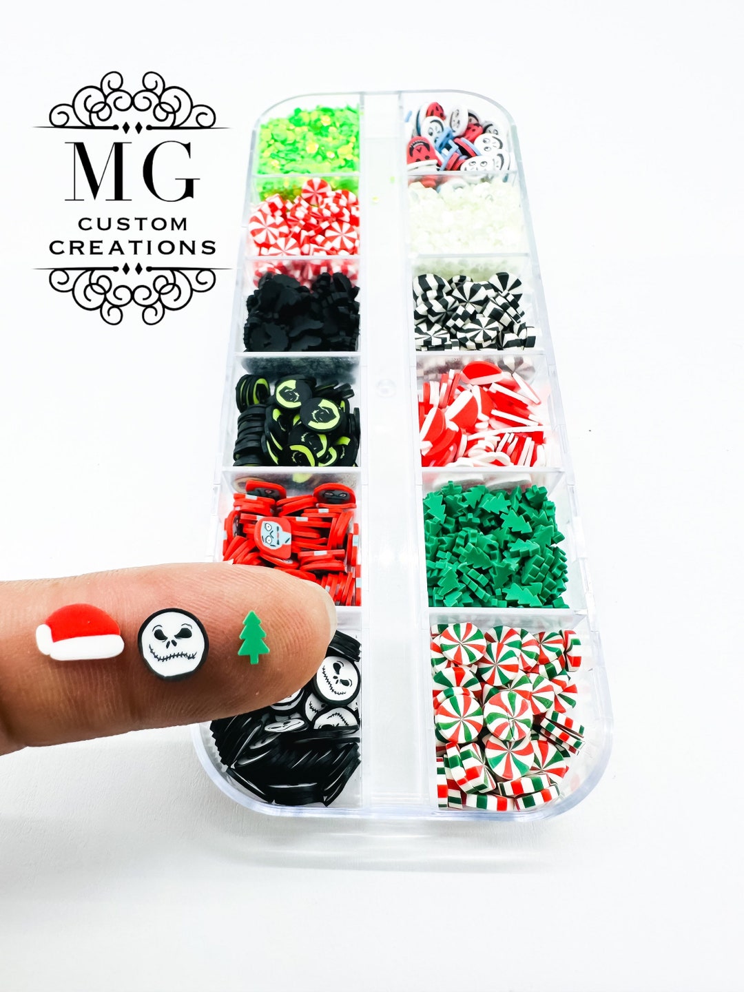 12 Pack MINI Christmas Nighmare SHAPE Glitter and Polymer Clay Slices ...