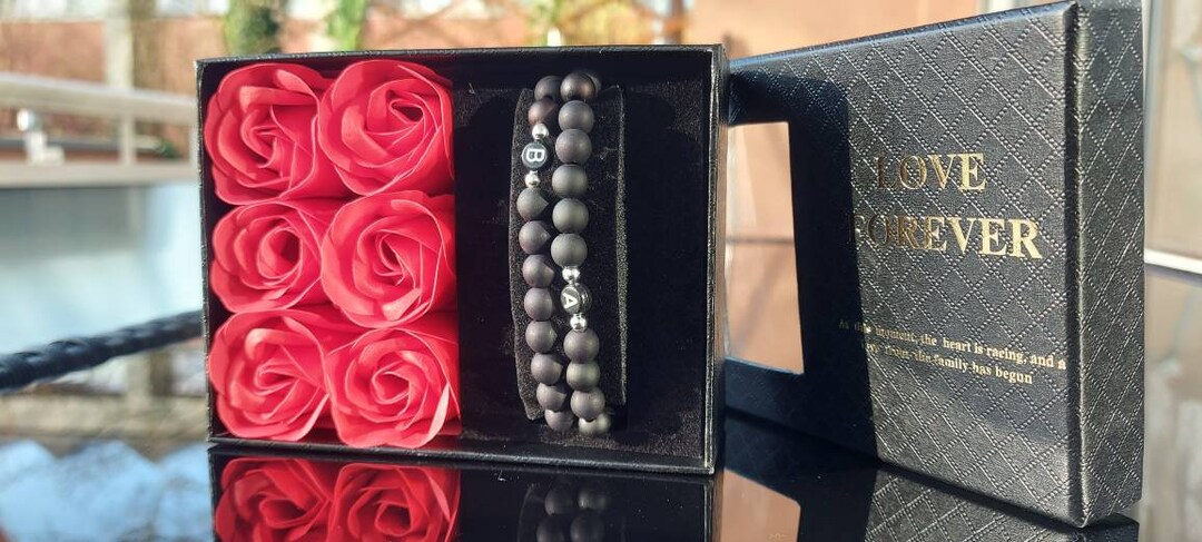 Set of 2 Partner Bracelets Gift Box With Roses Made of Soap Including ...