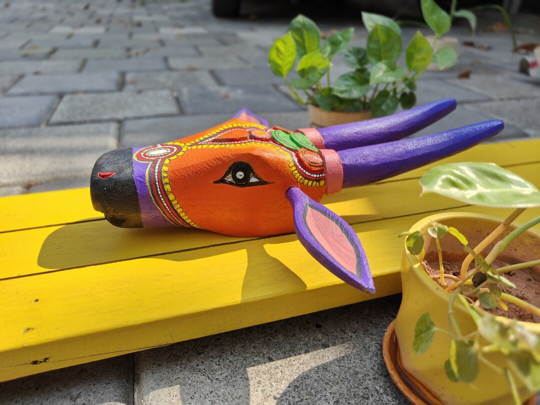 Mango Wood Bull Head Wall Hanging, Kerala Mural Art - Etsy