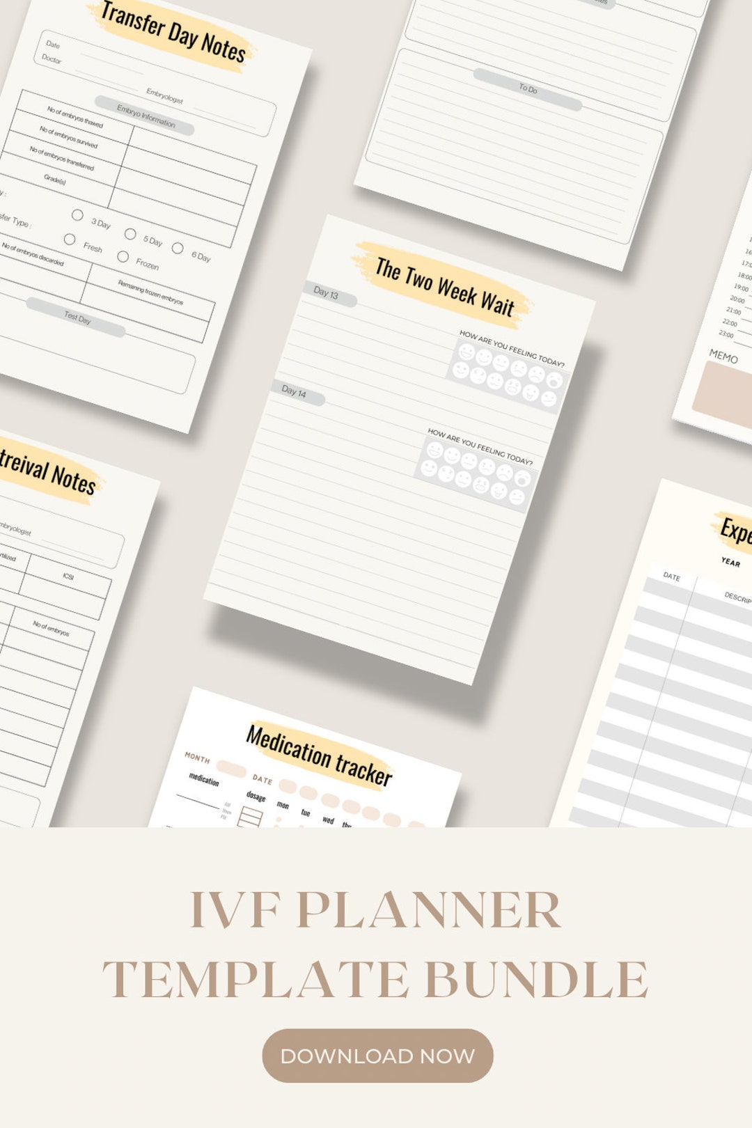 Undated 23 Page Printable IVF Planner Bundle for IVF Warrior Support ...