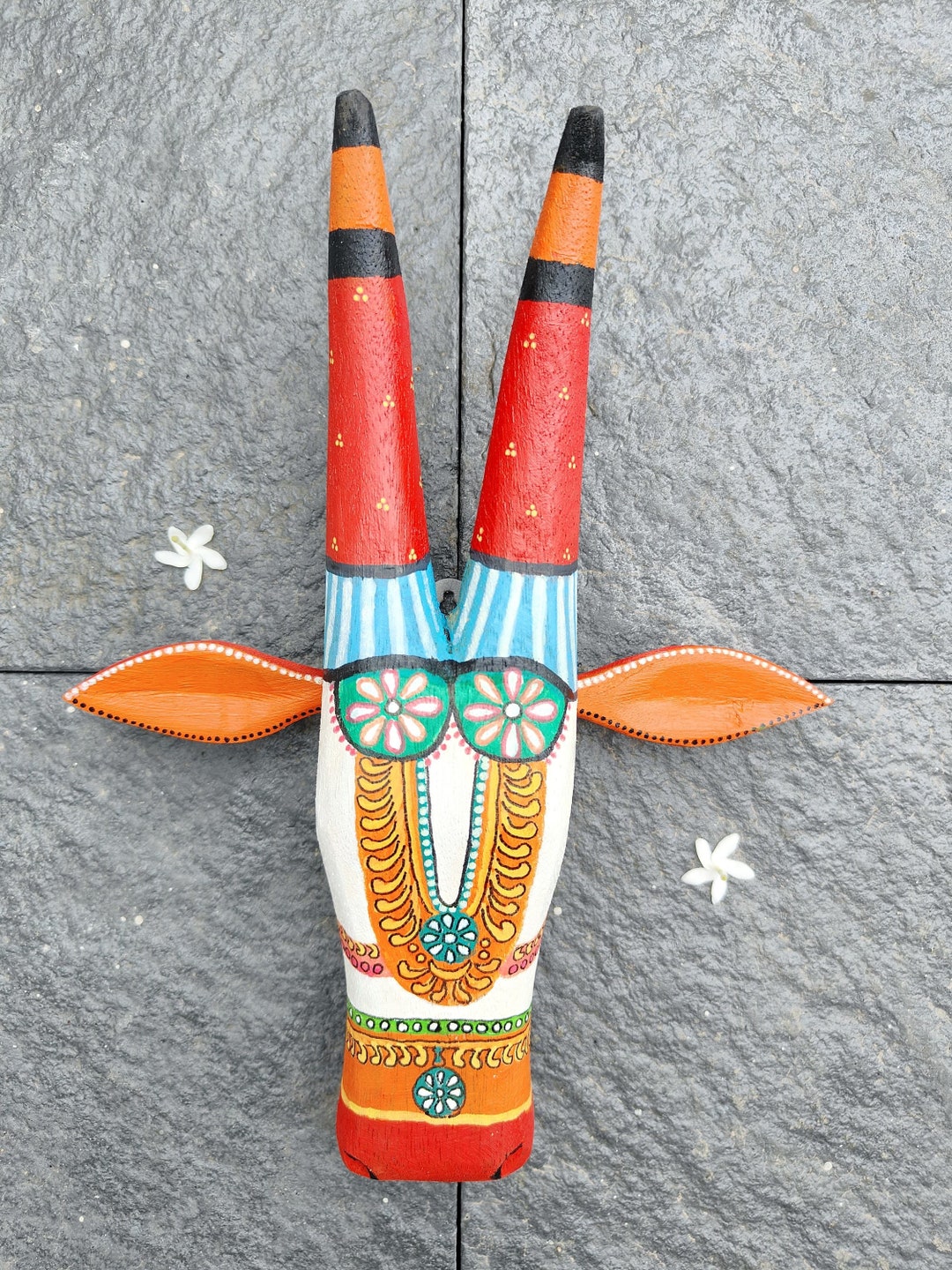 Mango Wood Bull Head White and Orange Colour Wall Hanging in Indian ...