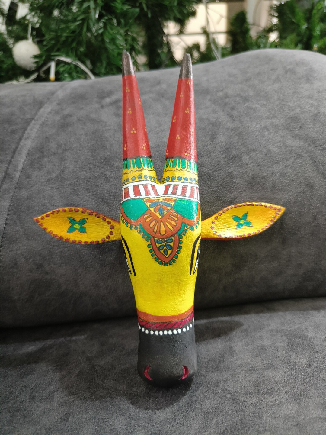 Mango Wood Bull Head Yellow and Red Colour Wall Hanging in Indian ...