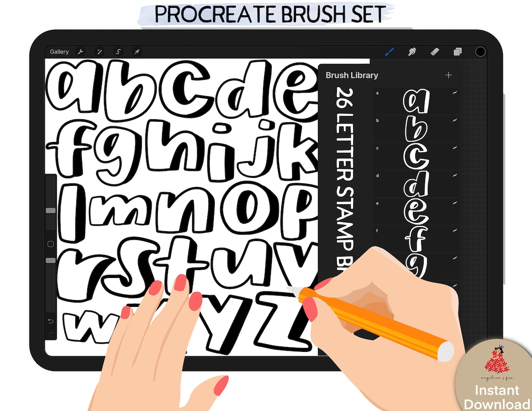 26 Procreate Doodle Letter Stamp, 26 Alphabets Brush Stamp Procreate ...