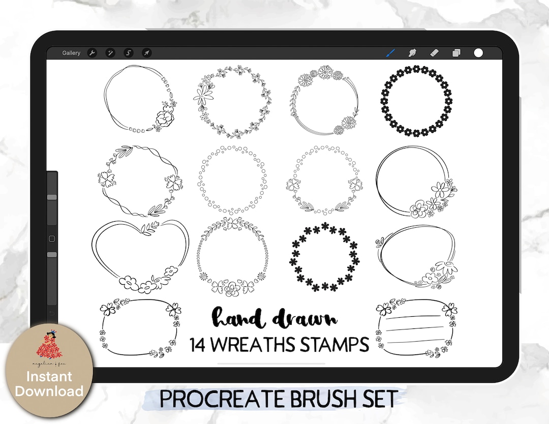14 Hand Drawn Wreaths Procreate Stamp Brushes Instant Download ...