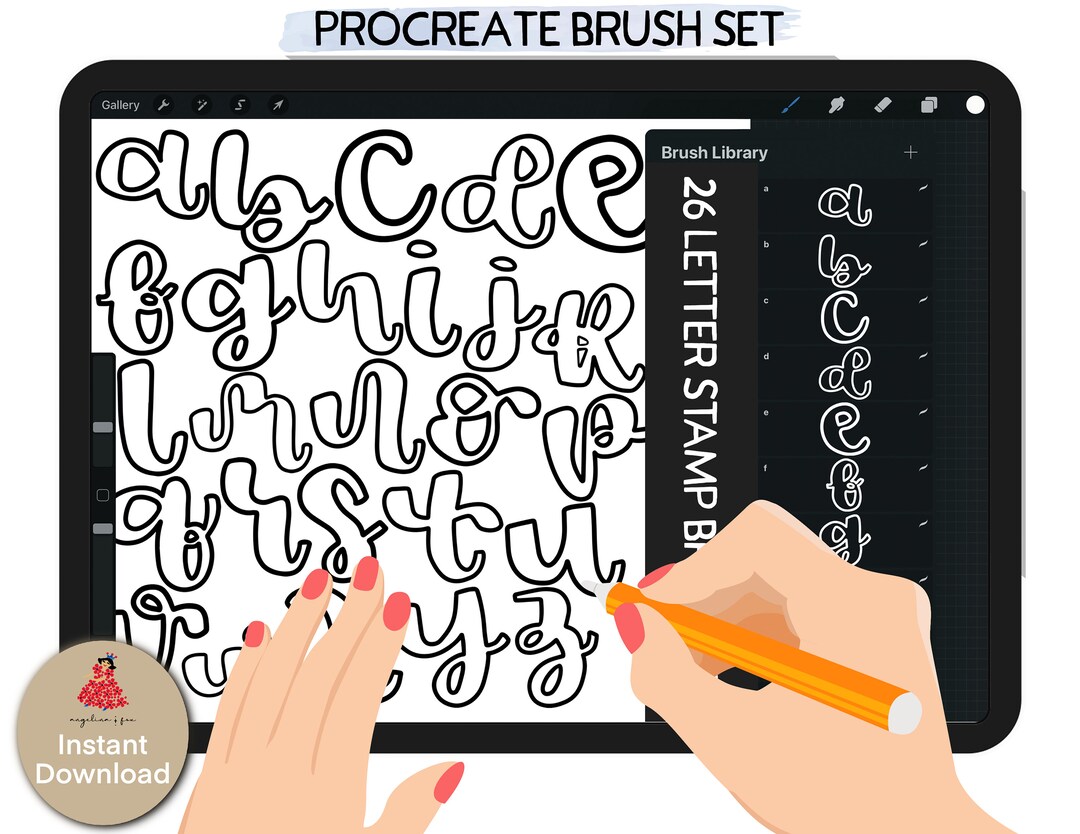 26 Procreate Doodle Letter Stamp, 26 Alphabets Brush Stamp Procreate ...