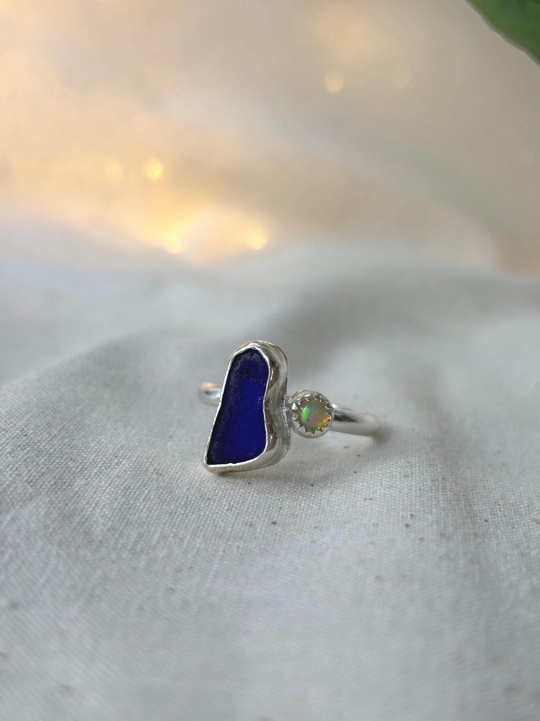 Sea Glass Promise Ring, Engagement Ring, Rare Blue Sea Glass Ring, Ring ...