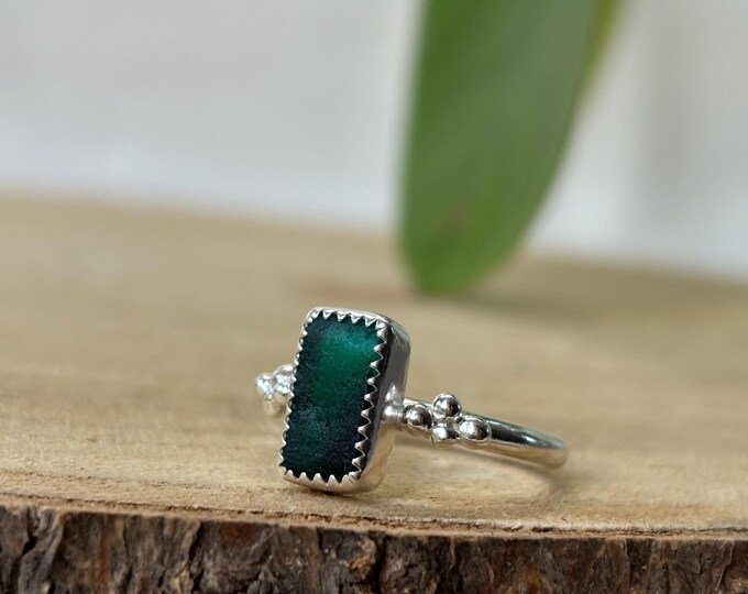 Sea Glass Promise Ring, Engagement Ring, Rare Teal Sea Glass Ring, Ring ...
