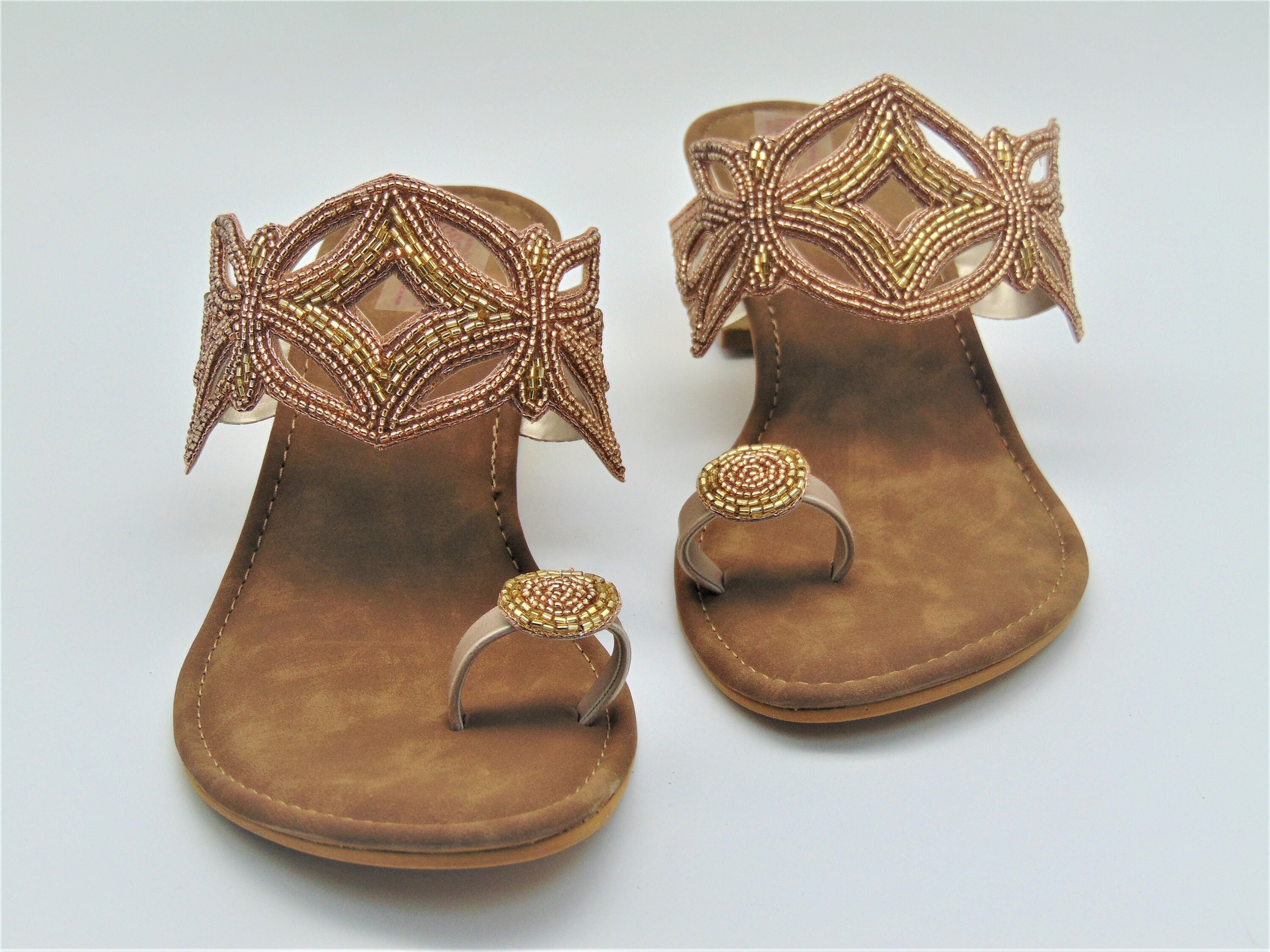 Rose Gold Toe Ring Wedge Heels With Embroidered Rose Gold Beads on a ...