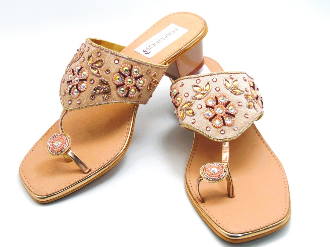 Rosegold Embroidery Ethnic Indian Toe Ring Sandals - Etsy