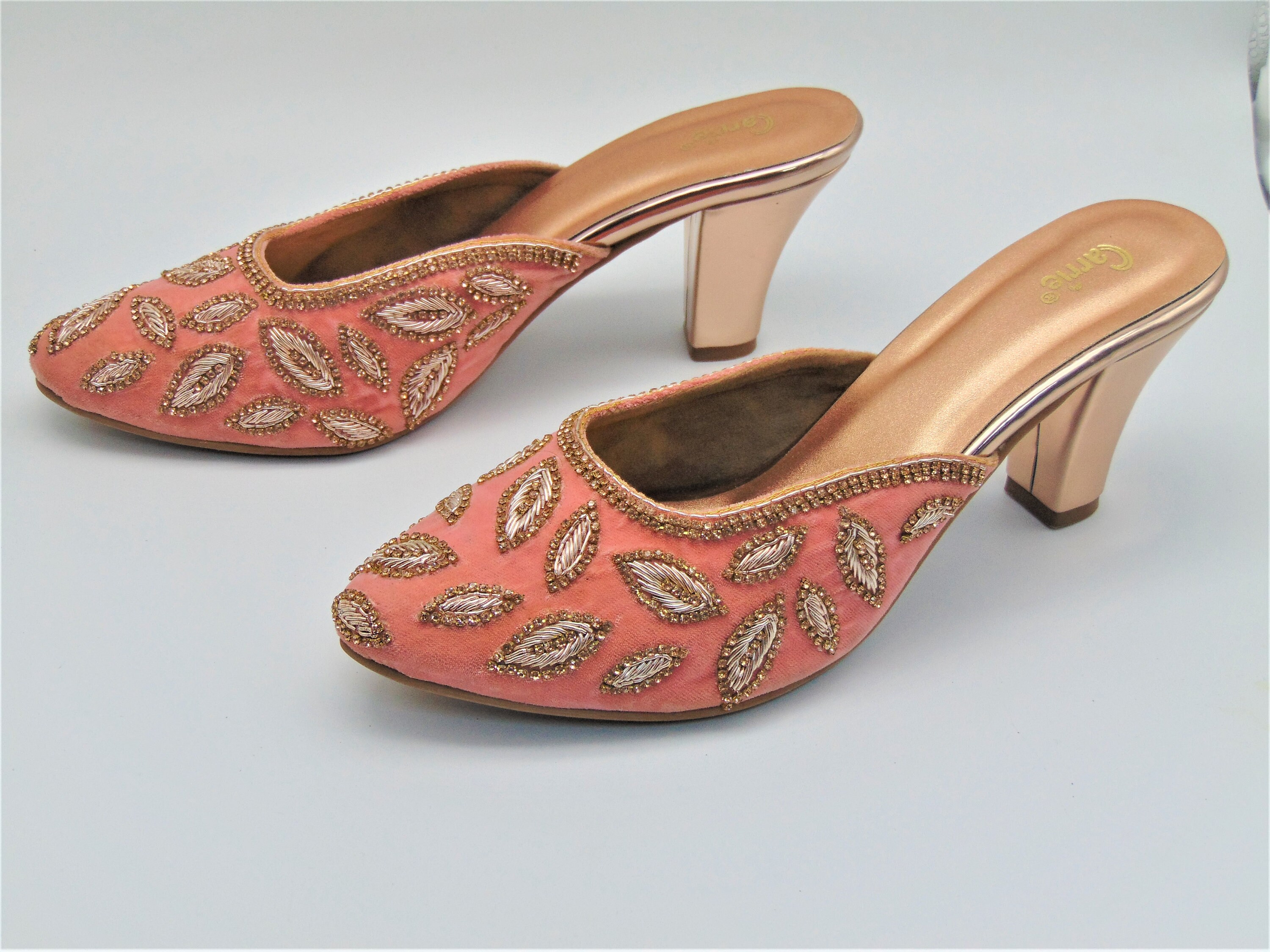 3 Inch Slip on Bridal Shoes With Zardozi Work on Velvet Rose - Etsy