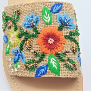 Embroidered Floral Sandals, Beaded Espadrille-like Design - Etsy
