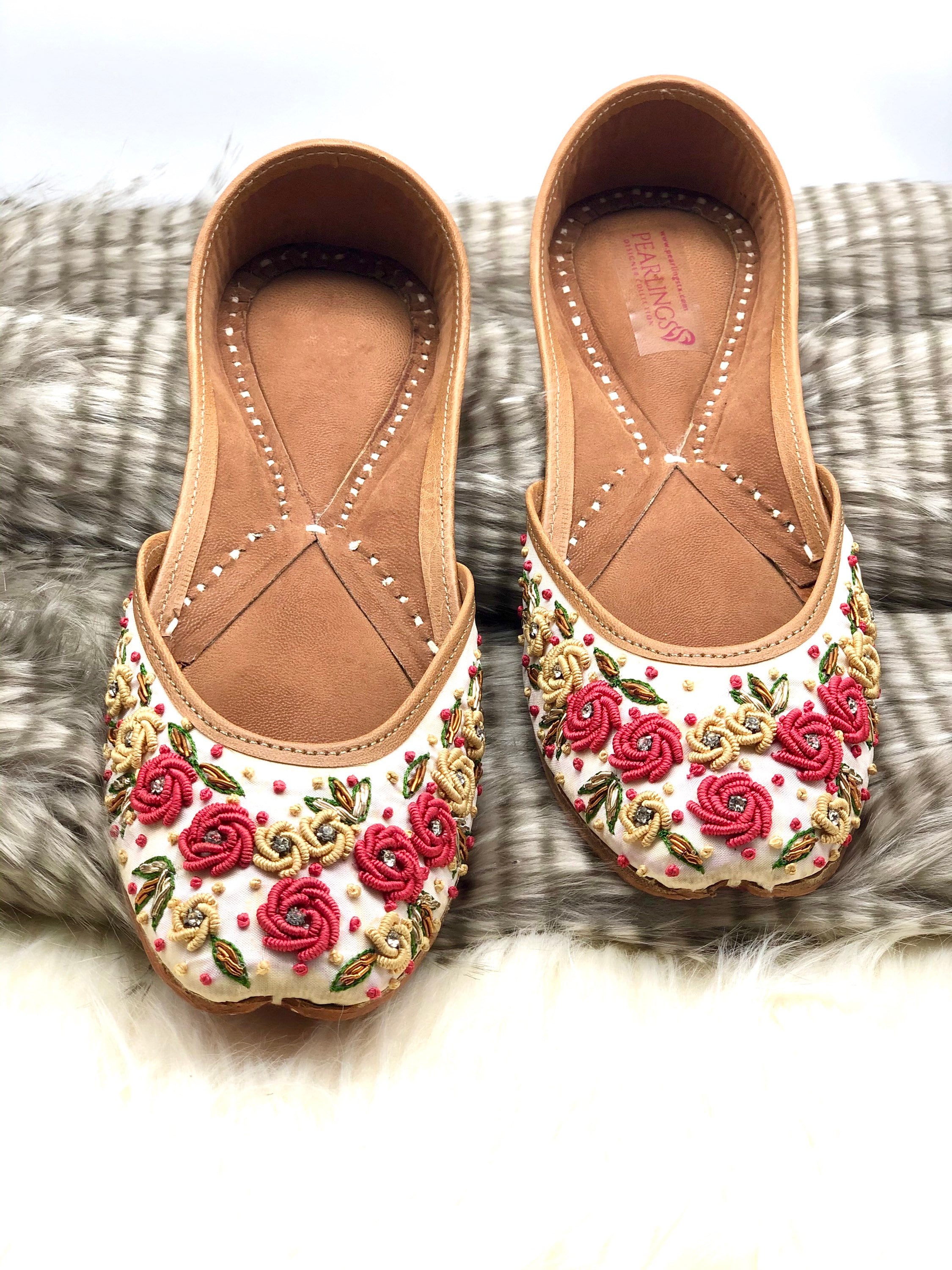Ethnic Indian Genuine Leather Bridal Shoes With Embroidery Juti Khussa ...