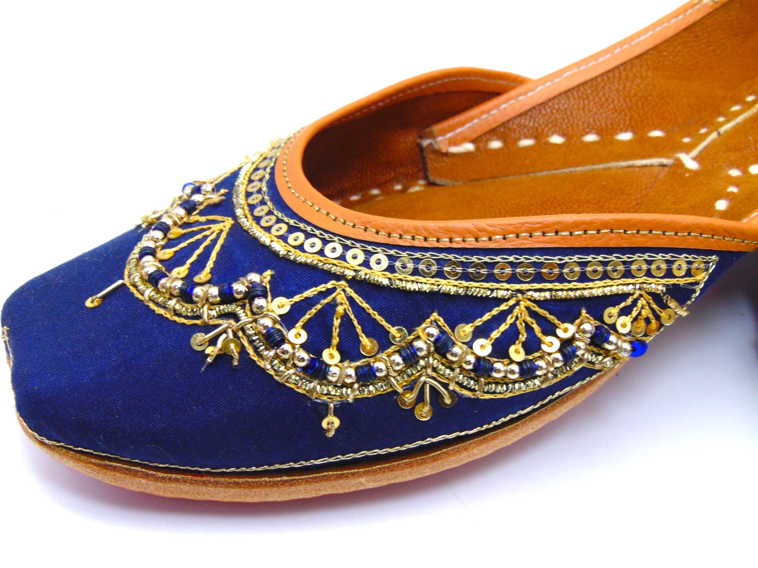 Ethnic Indian Genuine Leather Bridal Shoes With Embroidery Juti Khussa ...