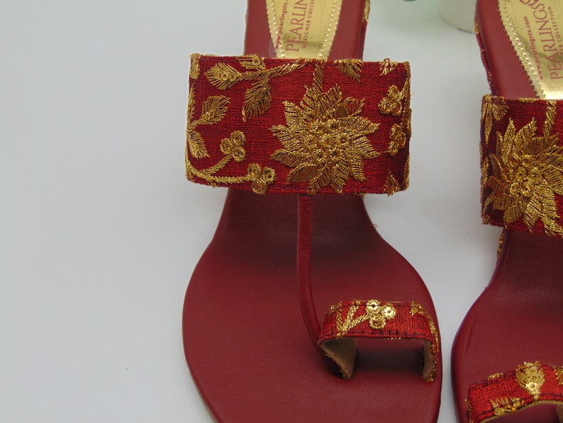 Red With Gold Floral Wedge Heel With a Floral Design on Heel - Etsy