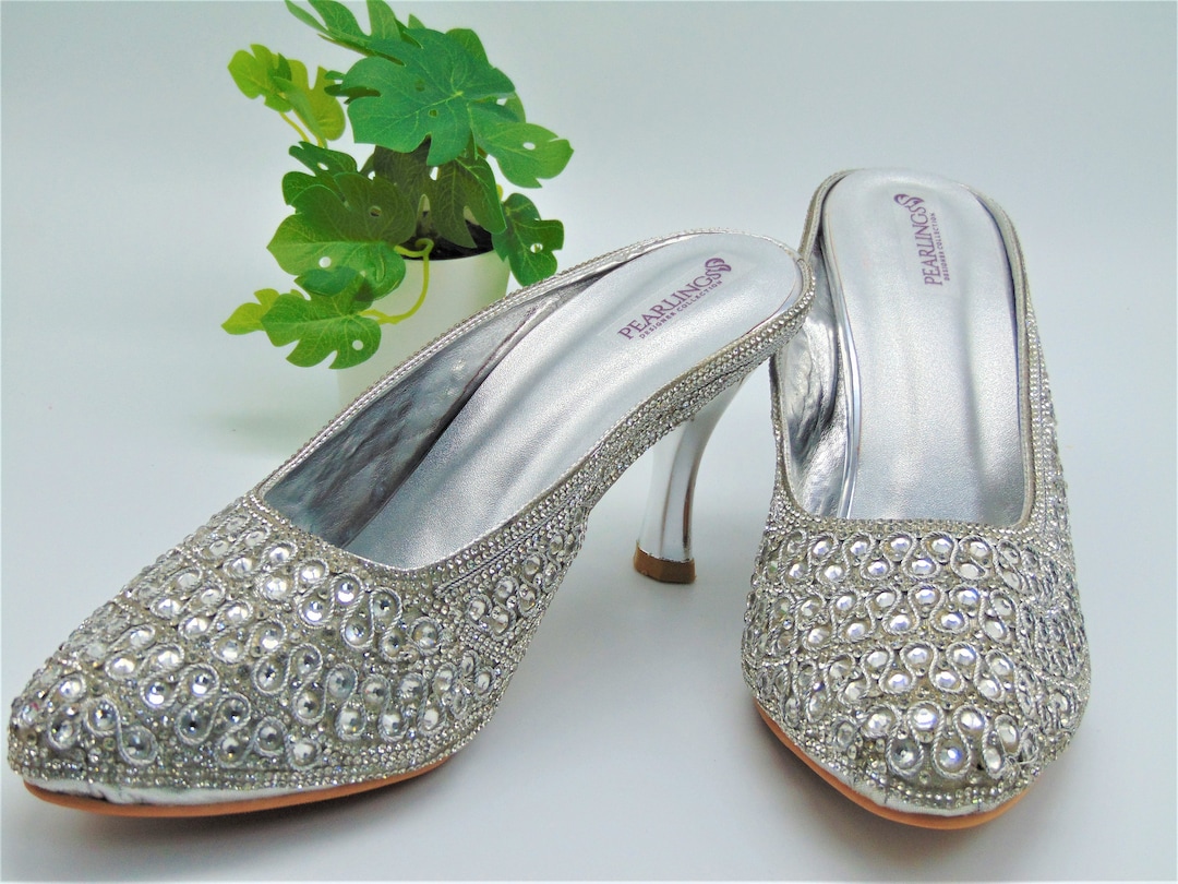Wedding Shoes With Heels Bridal Shoes in Silver Embroidered With ...