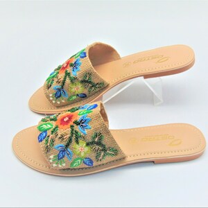 Embroidered Floral Sandals, Beaded Espadrille-like Design - Etsy