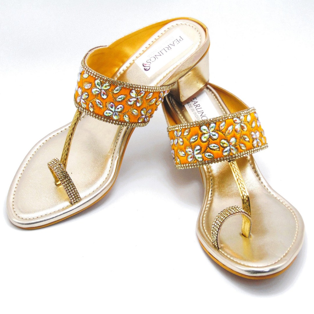 Yellow Embroidery Ethnic Indian Toe Ring Sandals - Etsy