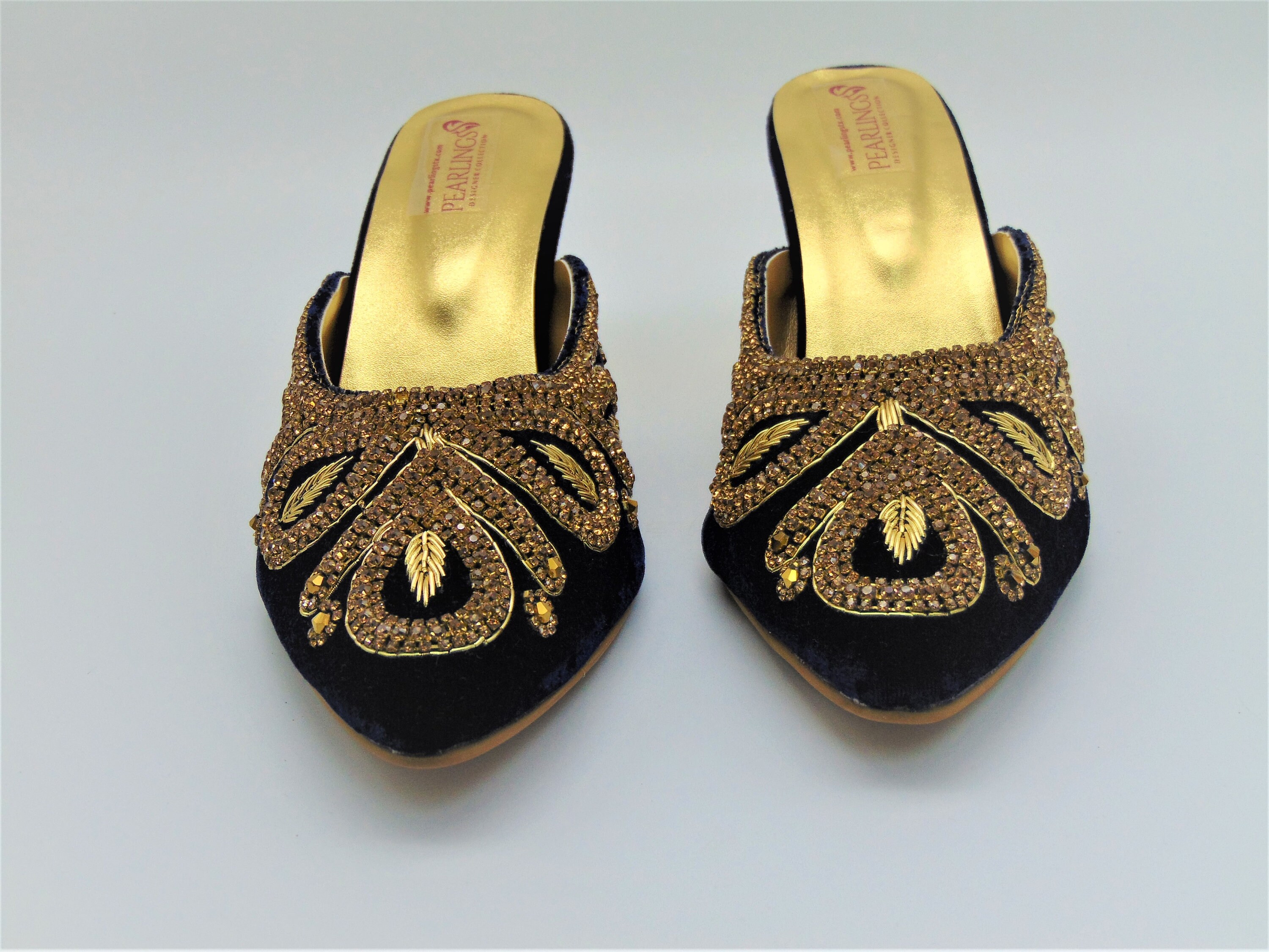 3 Inch Slip on Bridal Shoes With Zardozi Work on Velvet Navy Blue - Etsy