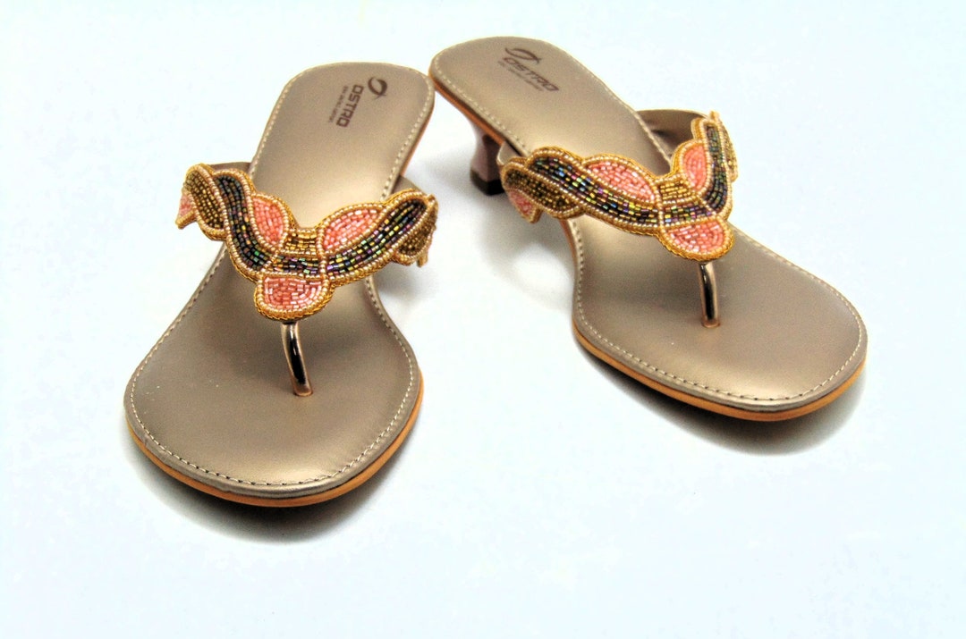 Indian Made Wedge in Rose Gold, Embroidered With a Variety of Beads and ...