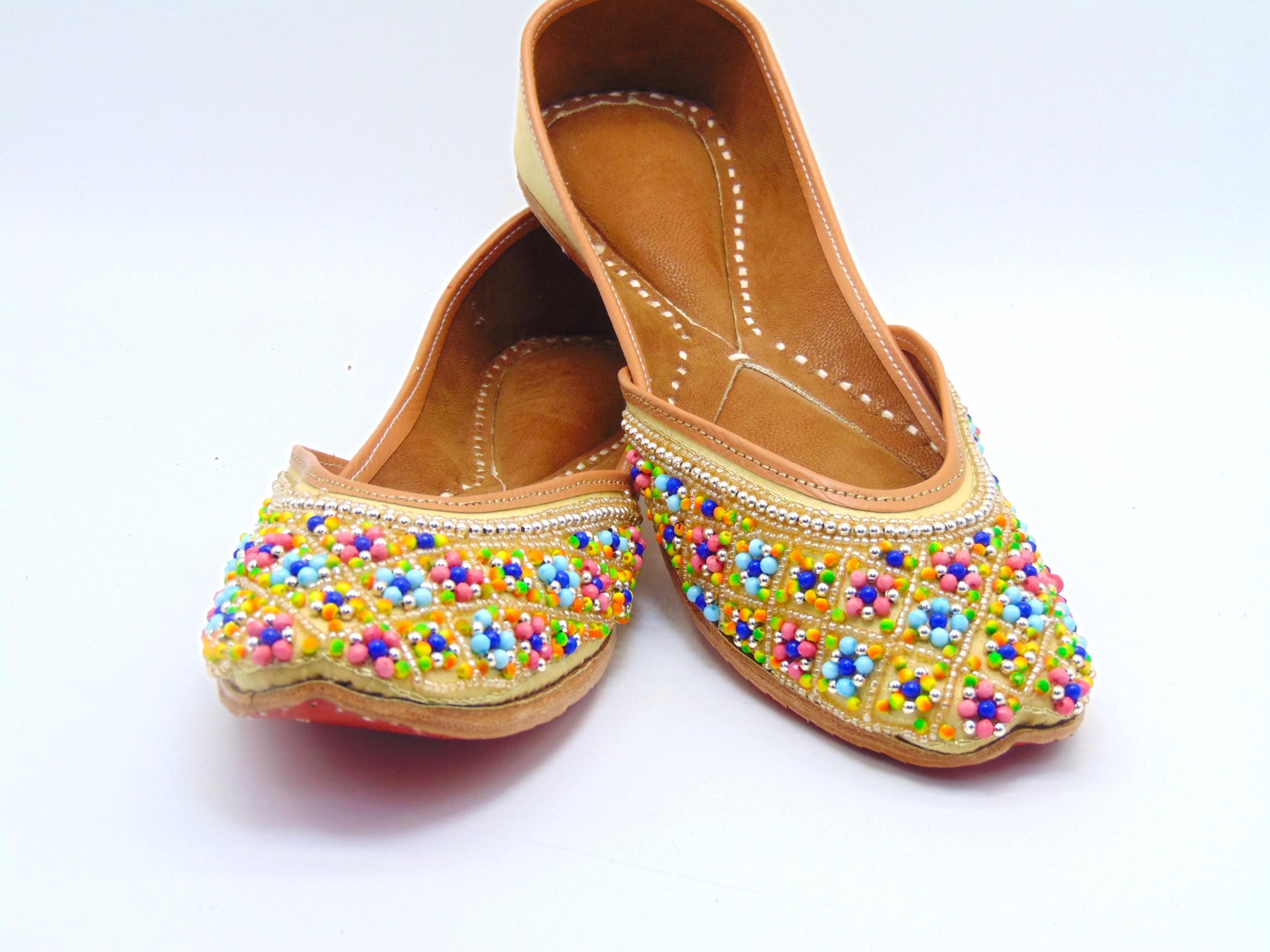 Ethnic Indian Genuine Leather Bridal Shoes With Embroidery Juti Khussa ...
