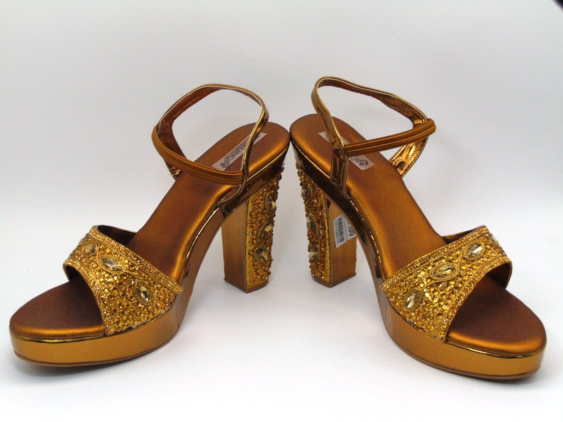 Embroidered Platform Heels in Bronze With 4-inch Bridal Sandal Heel - Etsy