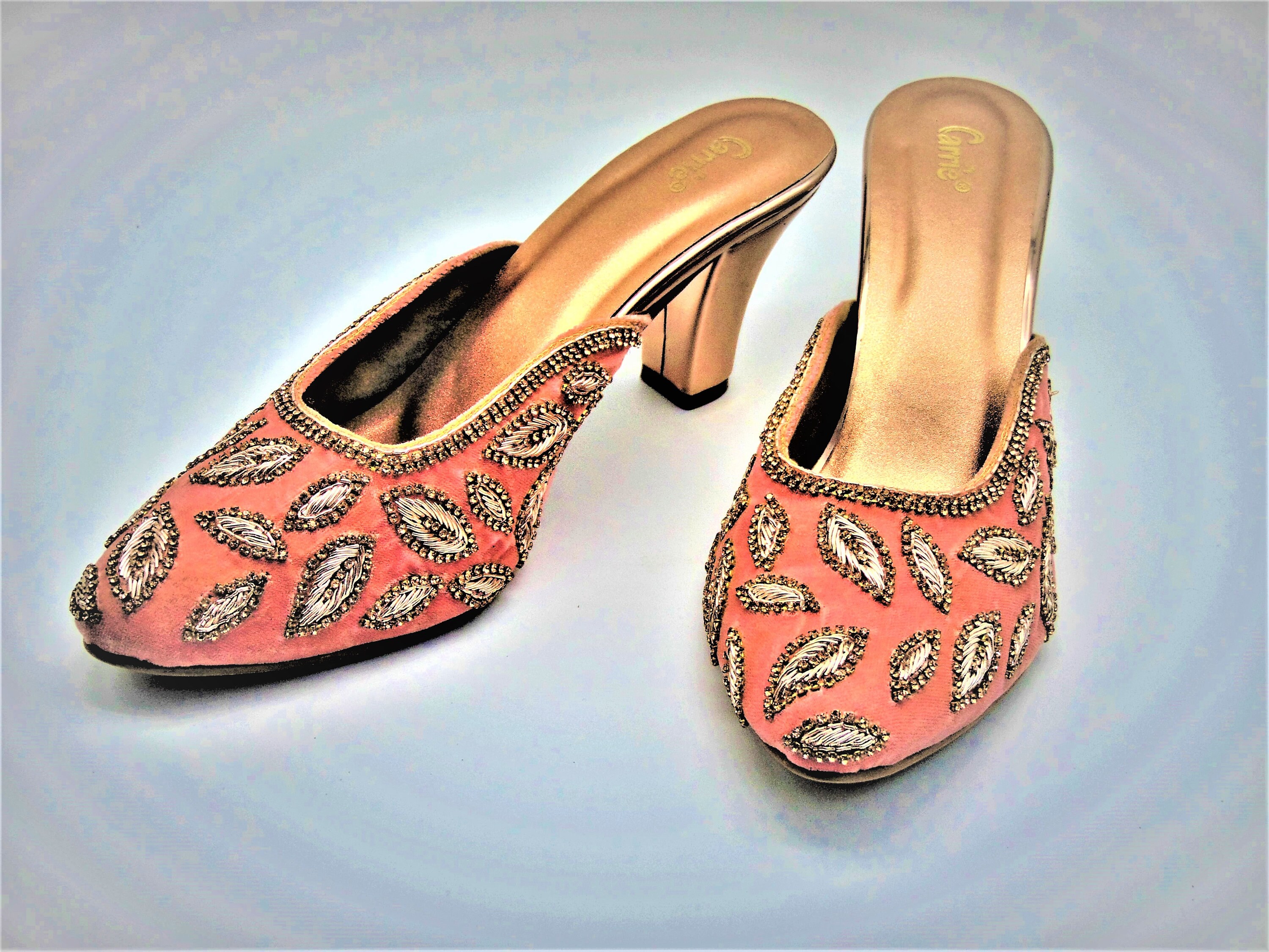 3 Inch Slip on Bridal Shoes With Zardozi Work on Velvet Rose - Etsy