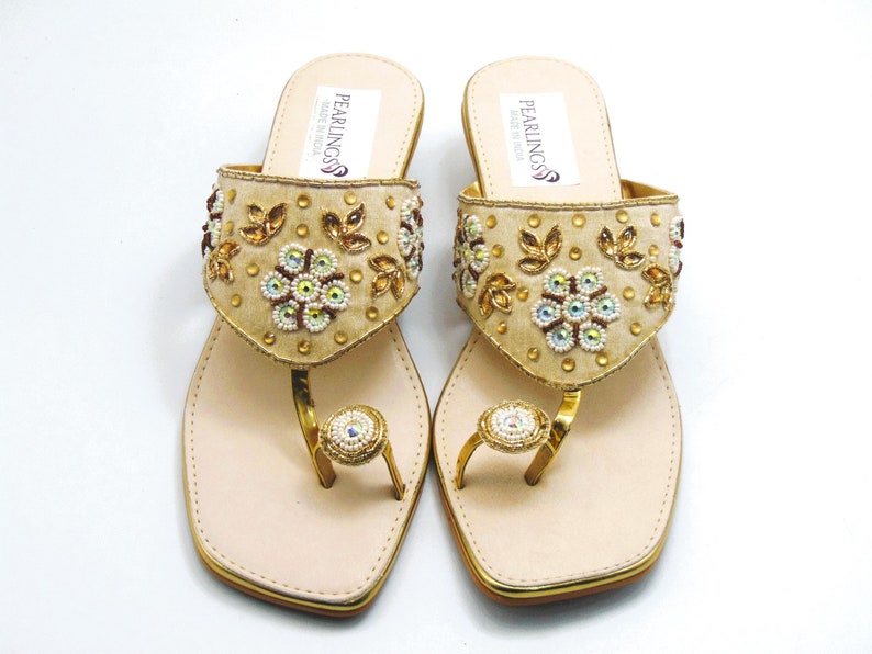 Gold Embroidery Ethnic Indian Toe Ring Sandals - Etsy