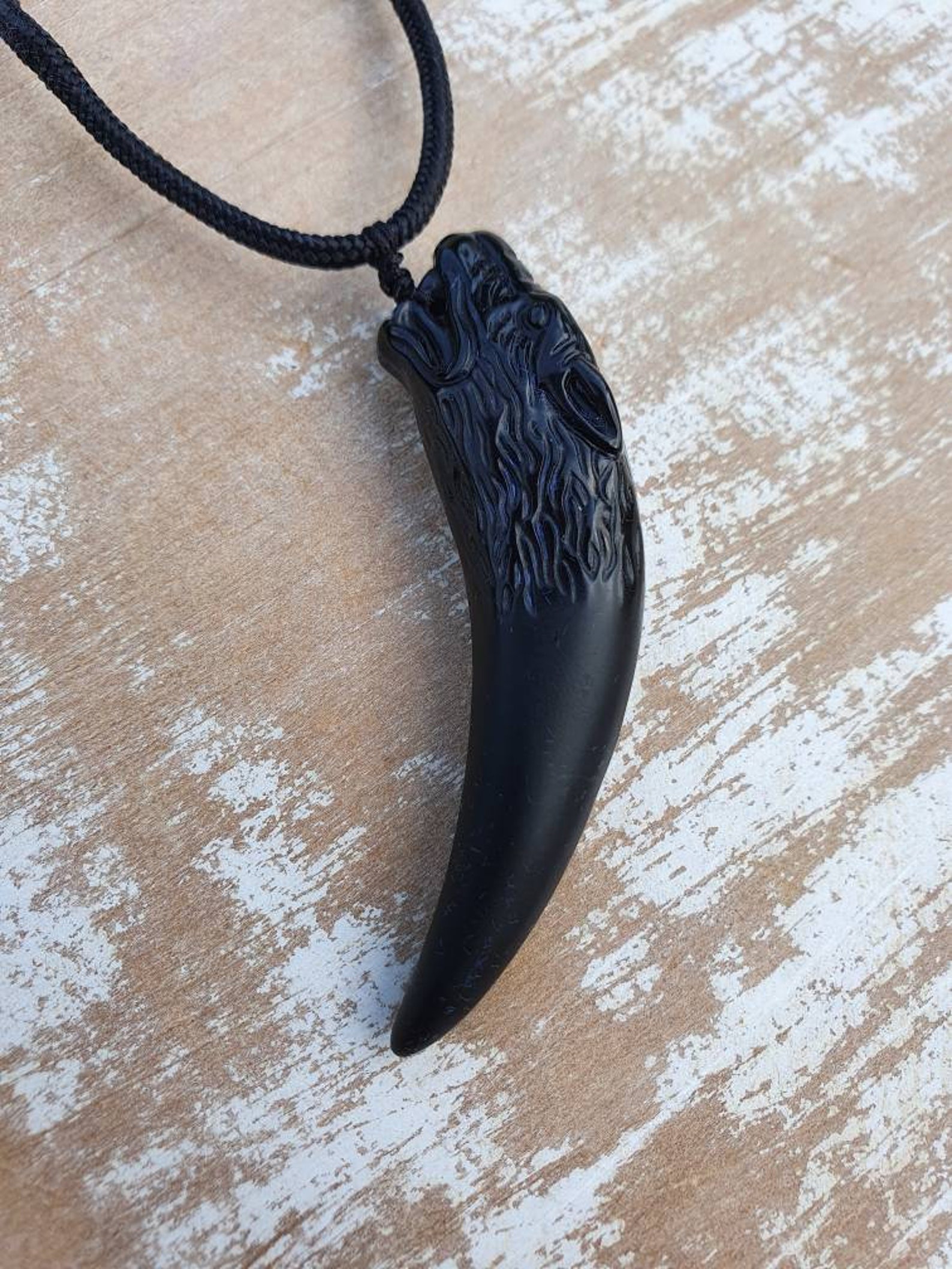 Black Obsidian wolf tooth Viking nordic pendant | Etsy