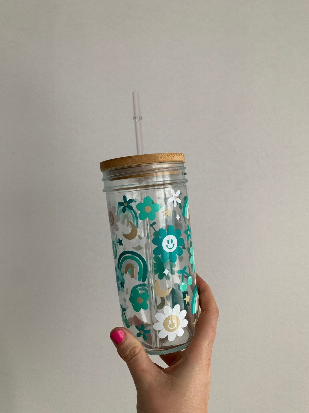 RETRO FLOWERS CUP | Retro Cup | Tumbler | Cold Cup | Flowers | Smileys ...