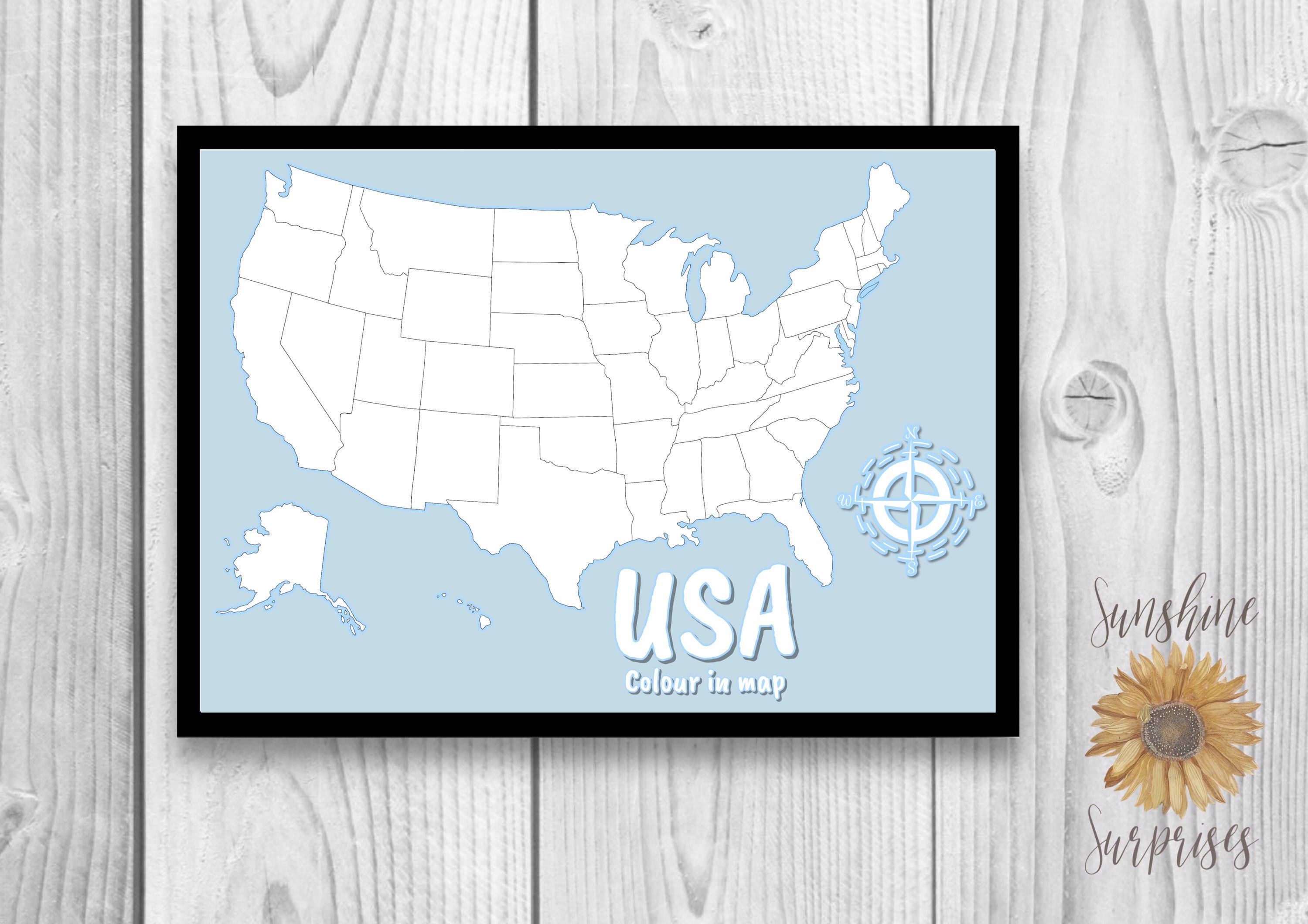 Colour in Map of USA States America A4 Print Travel Adventure - Etsy ...