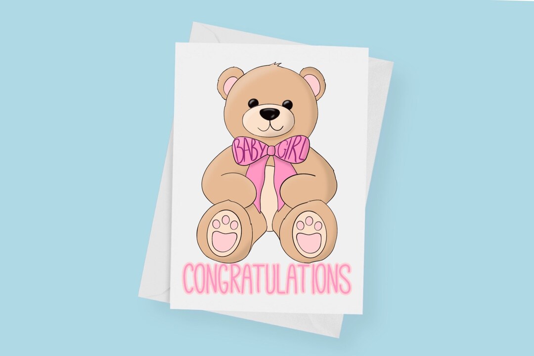 Baby Girl Congratulations Card Teddy Bear Cute New Baby Maternity Leave ...