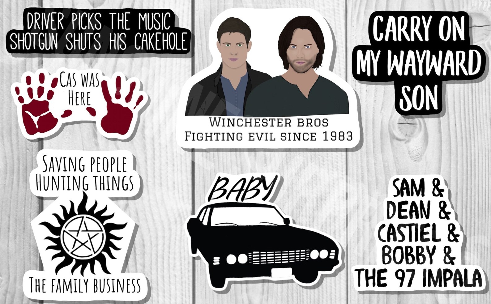 Supernatural Stickers Individual Or 7 Sticker Pack Laptop Etsy