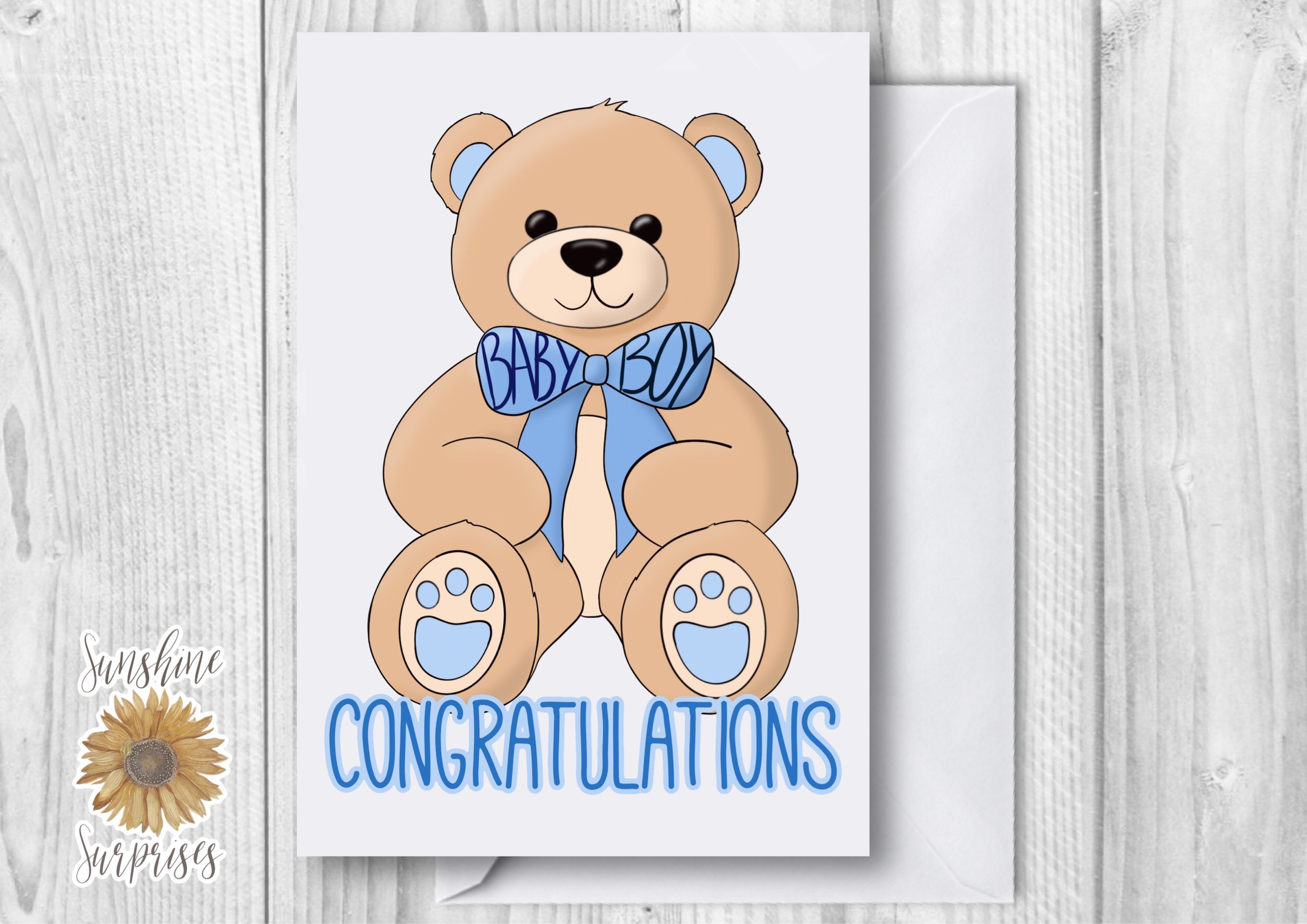 Baby Boy Congratulations Card Teddy Bear Cute New Baby | Etsy
