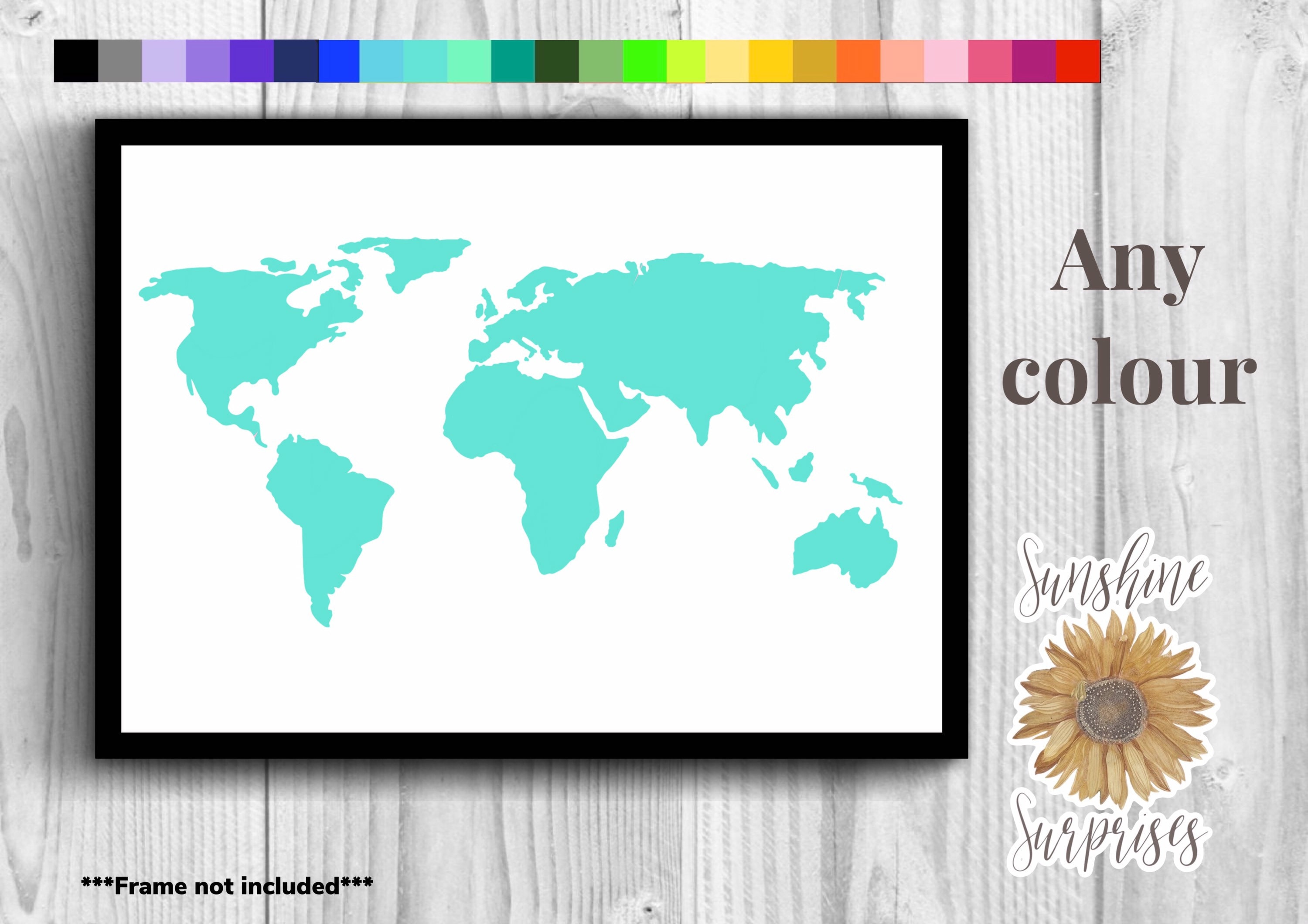 World Map Print A4 or A5 Any Colour Travel Print Earth Map of - Etsy