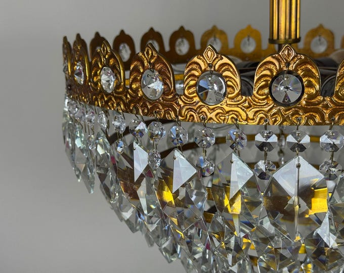 Antique / Vintage Brass & Crystal Chandelier Light Fixtures ; French ...