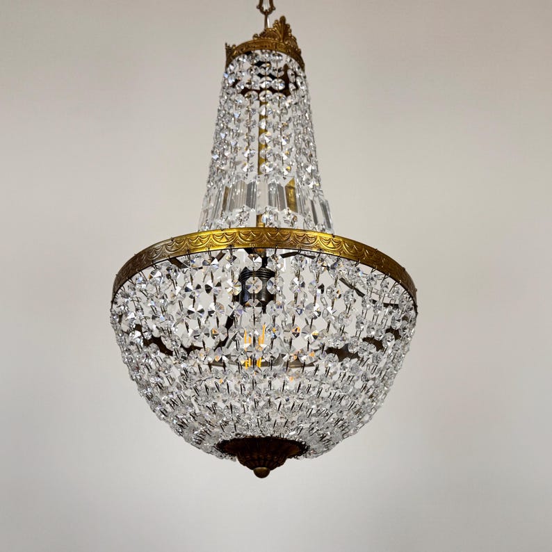 Antique / Vintage Brass & Crystal Chandeliers Light Fixtures; 1960s ...