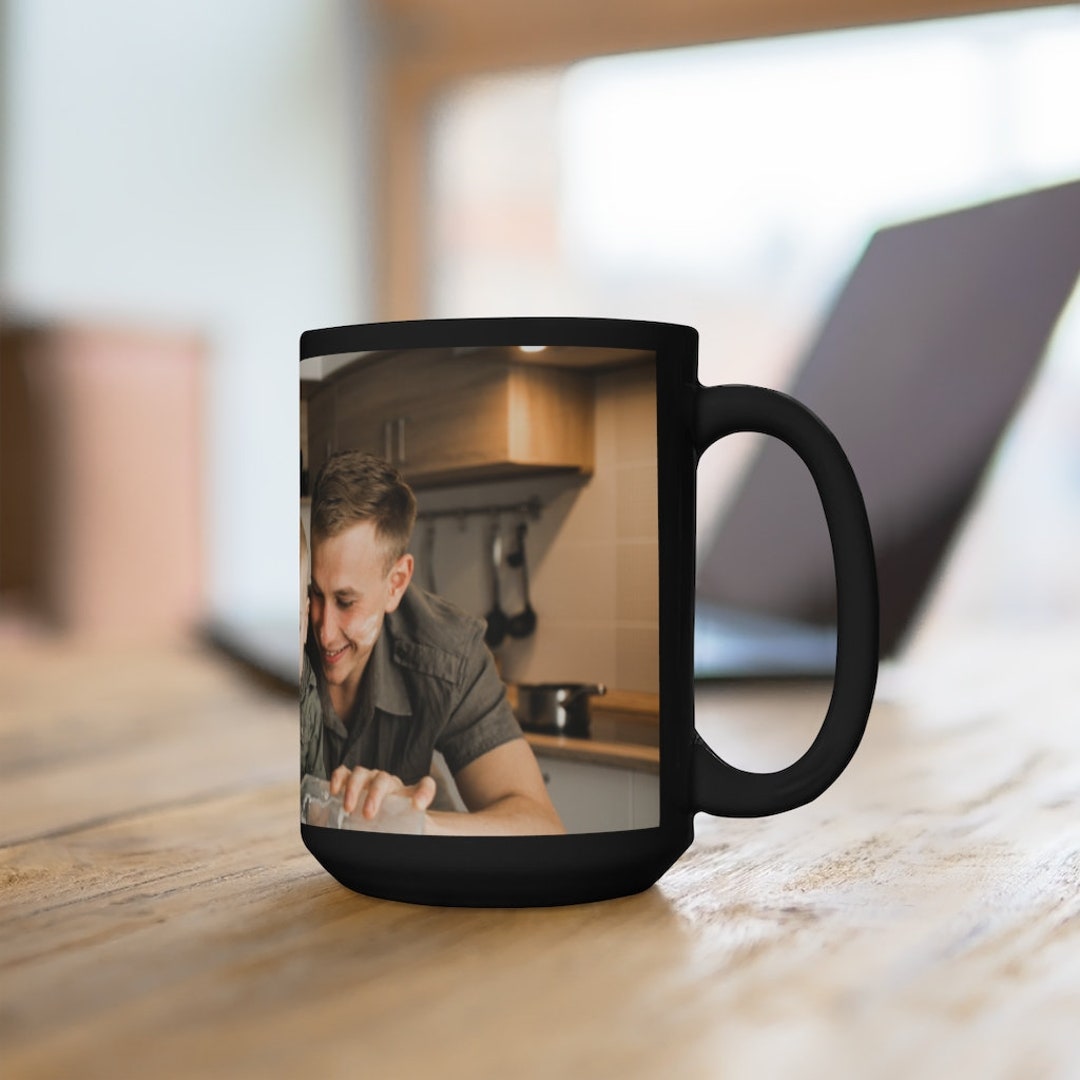 Personalized Black Mug | Custom Family Photo Coffee Mug | 15oz Black ...