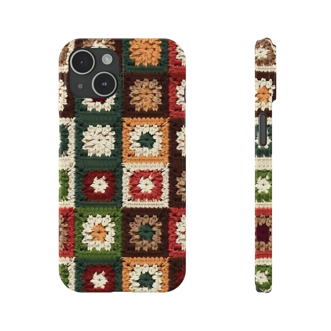 Granny Crochet Pattern iPhone 15 Phone Case, Cozy Comfy Fall ...