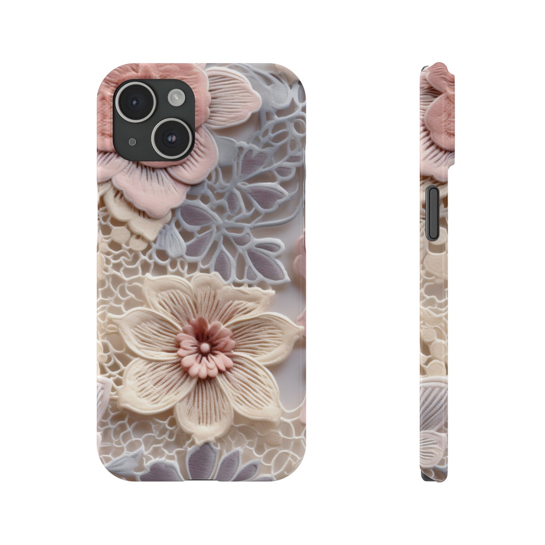 3D Embroidered Vintage Lace Phone Case, Boho Pastel Floral Phone Case ...