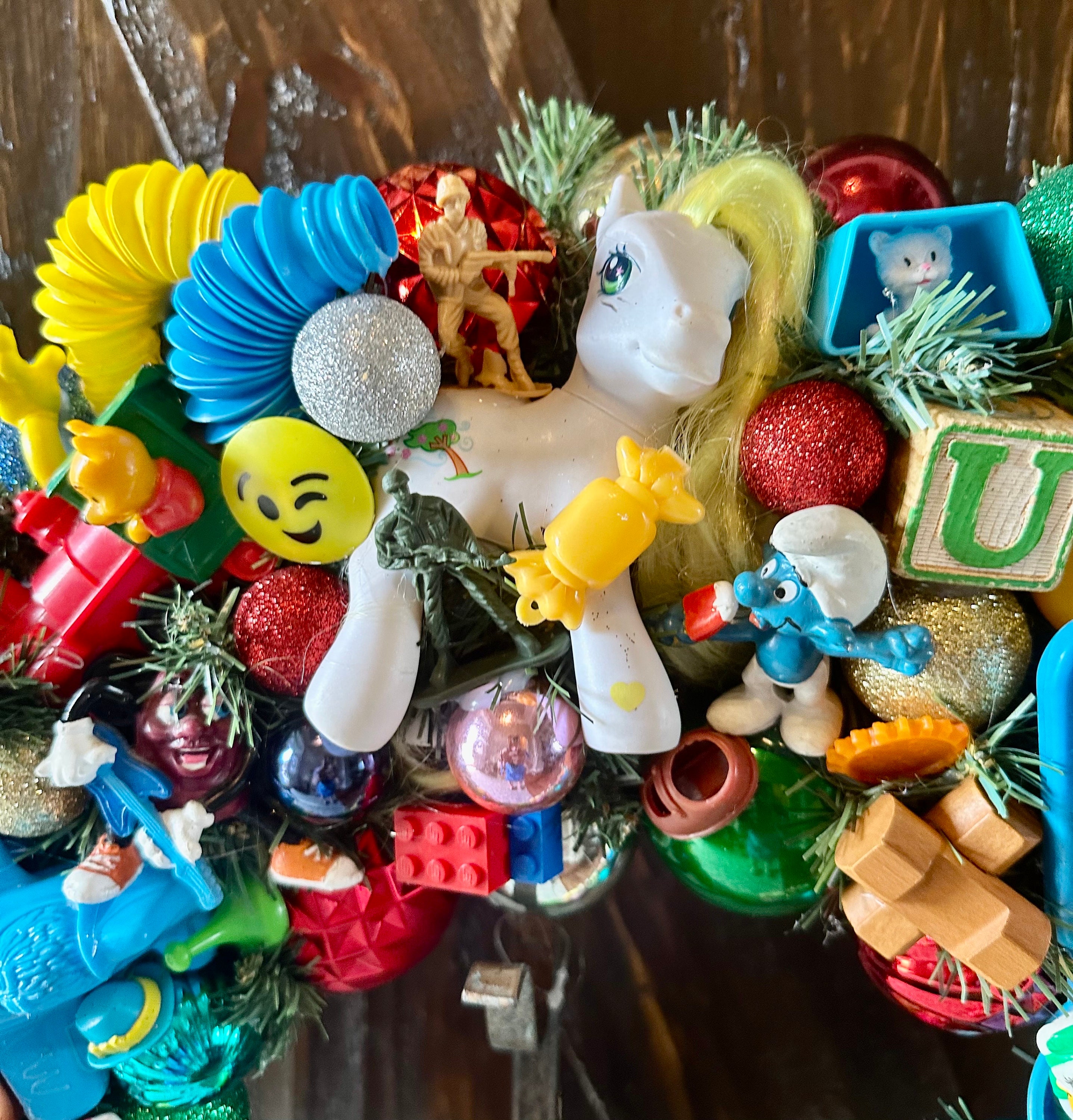 Upcycled Retro 1980's Vintage Toys Christmas Wreath Kitsch Colorful ...