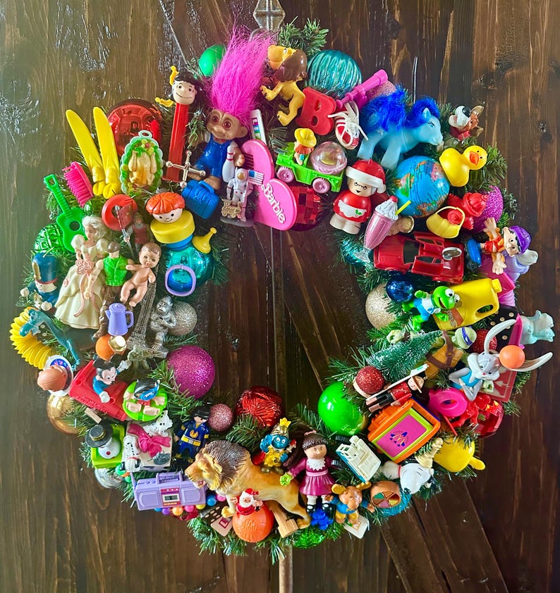 Upcycled Retro 90s Kids 1990's Vintage Toys Christmas Wreath Kitsch ...