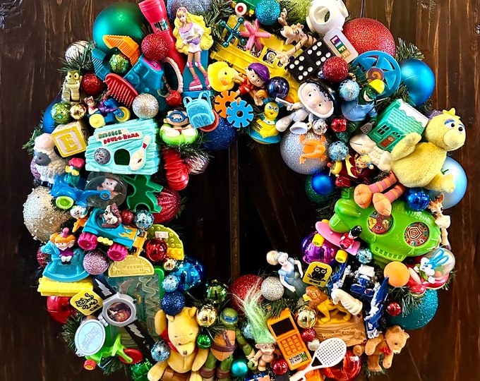 Upcycled Retro 90s Kids 1990's Vintage Toys Christmas Wreath Kitsch ...
