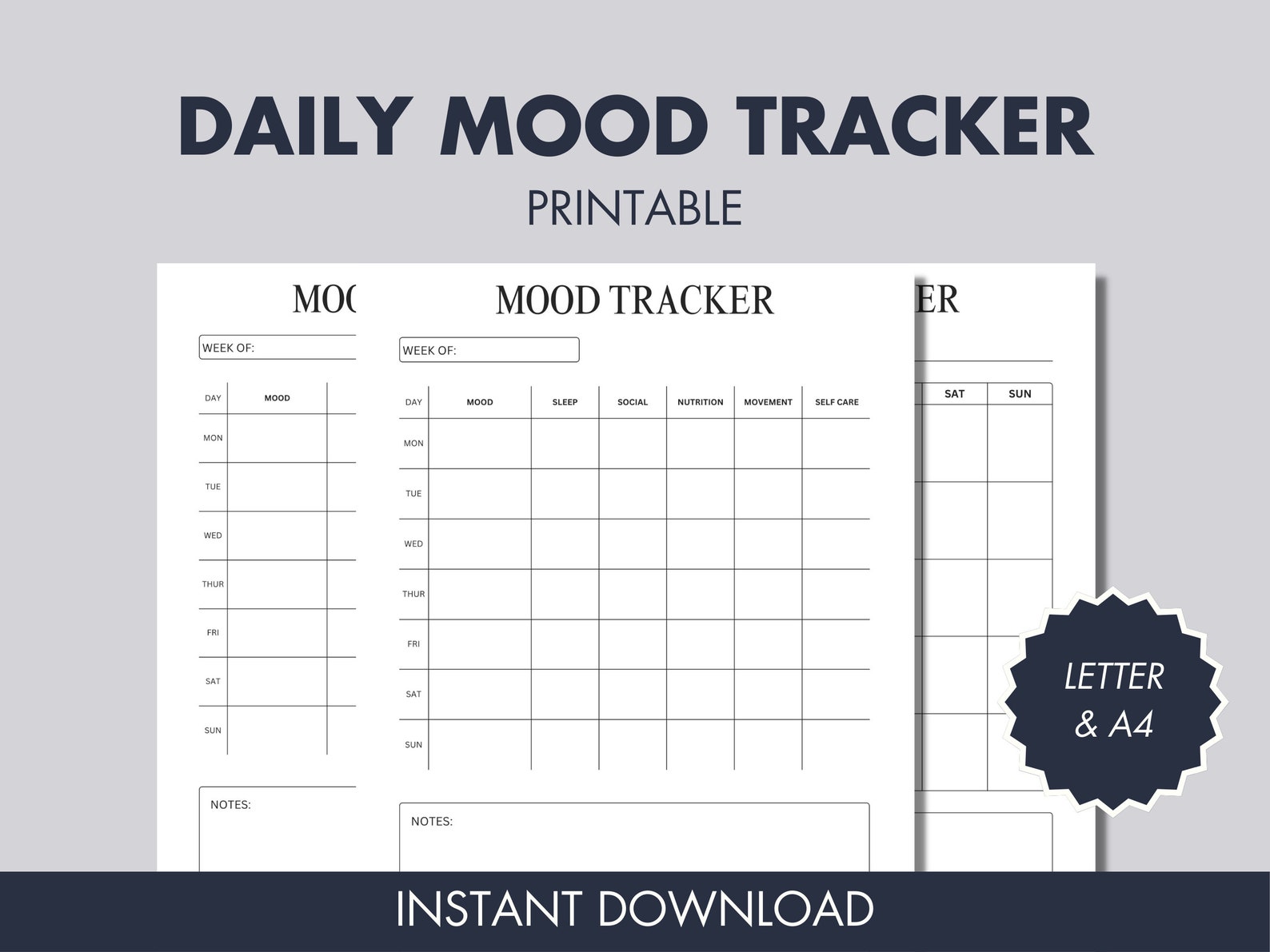 Daily Mood Tracker Printable Mental Health Tracker Digital Mood Tracker ...