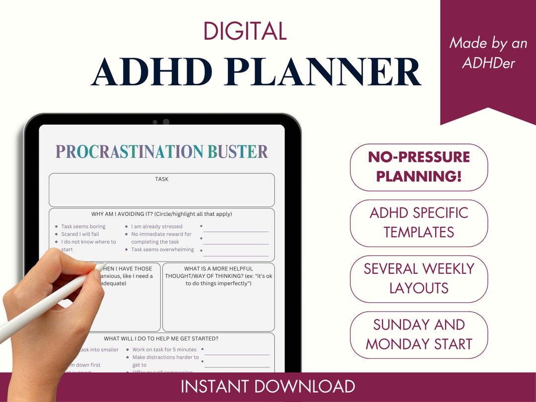 ADHD Digital Planner Workbook Printable Adult ADHD Journal ...